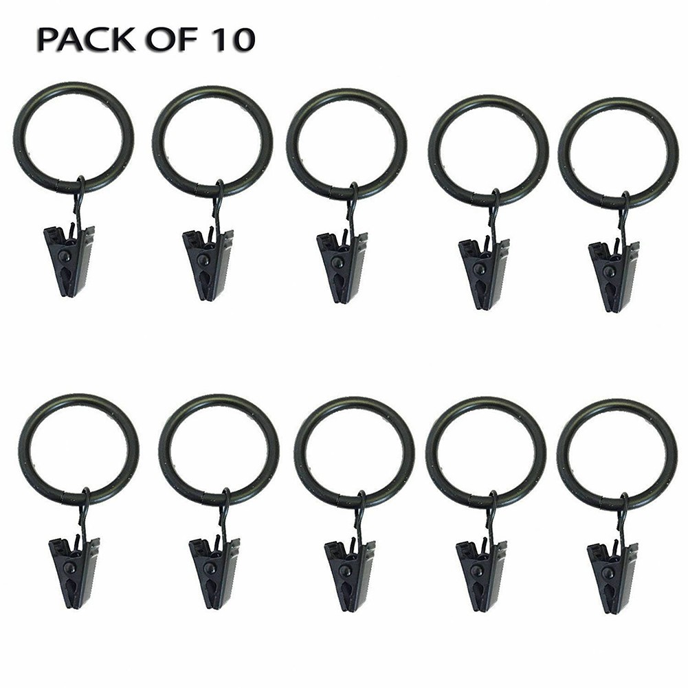 FANJIE 10 Pack Metal Curtain Rings with Clips Pole Rod Voile Net Rings ...