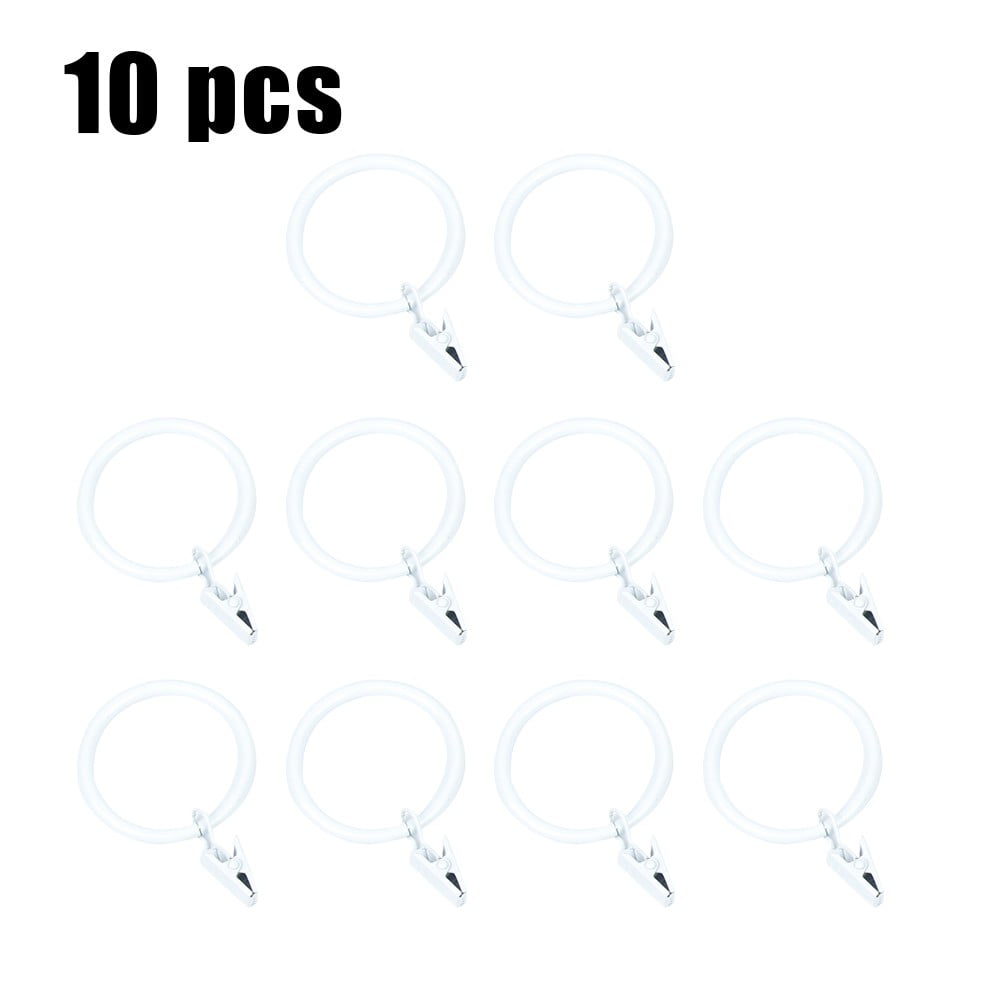 FANJIE 10 Pack Metal Curtain Rings with Clips Pole Rod Voile Net Rings ...