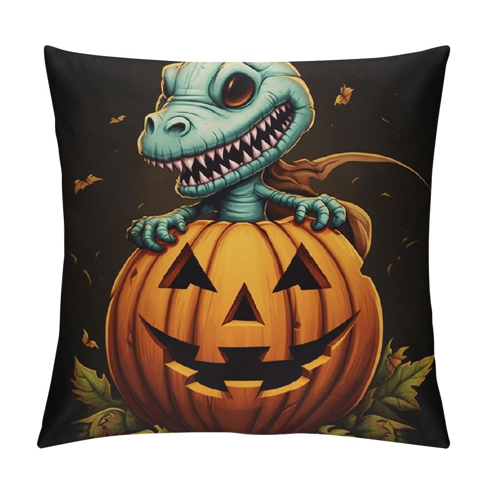 FANNA Dinosaur Halloween Pumpkin Mummy T Rex moon Throw Pillow 24x24in ...