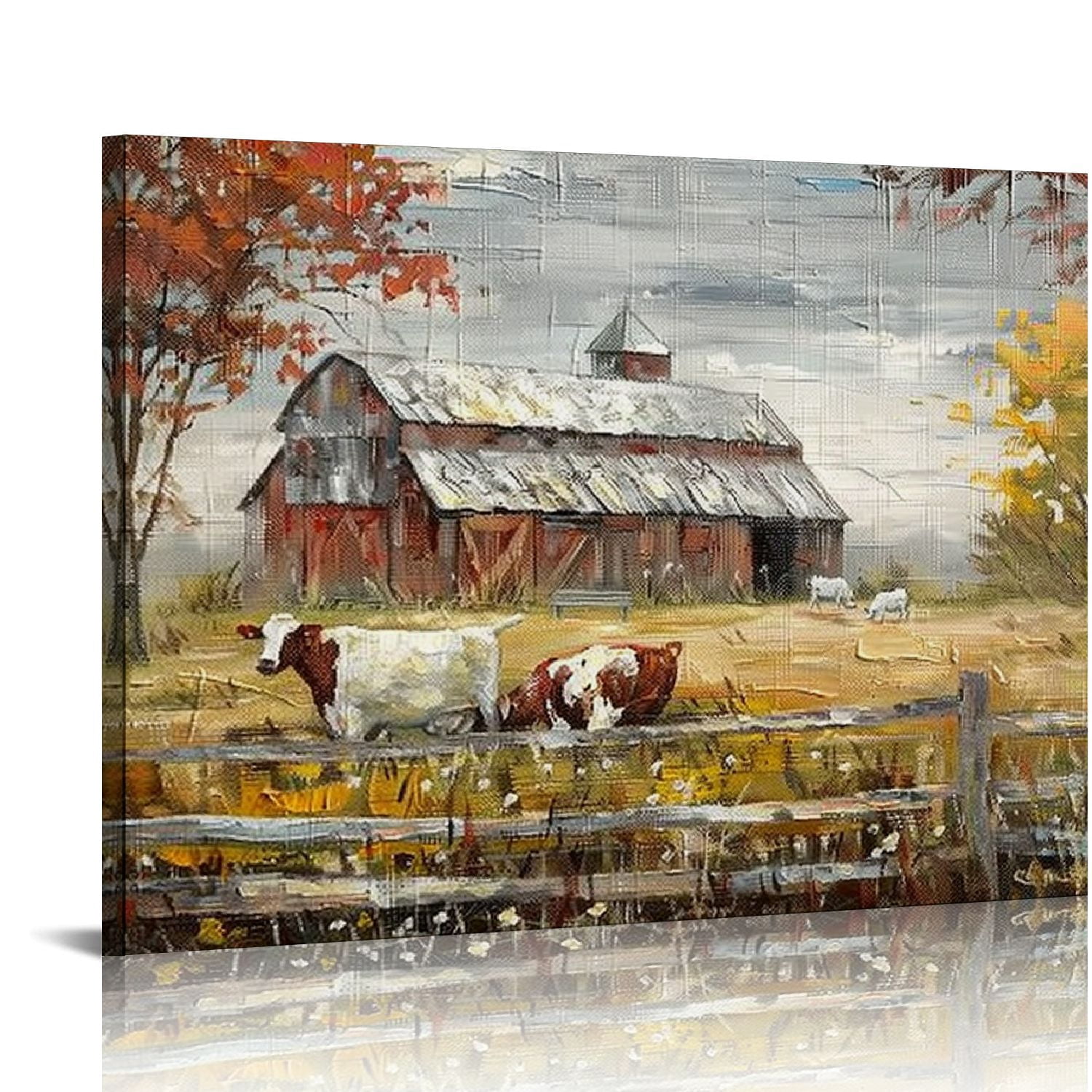 FANNA Farmhouse Wall Art Wood Print: Rustic Country Landscape Barn ...