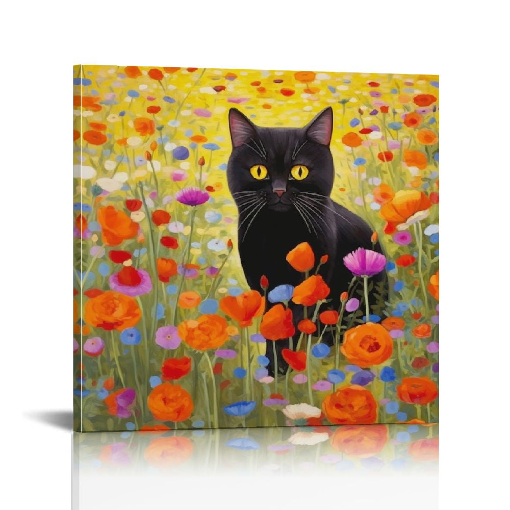 FANNA Funny Cute Black Cat Wall Art, Cat in Famous Gustav Klimt ...
