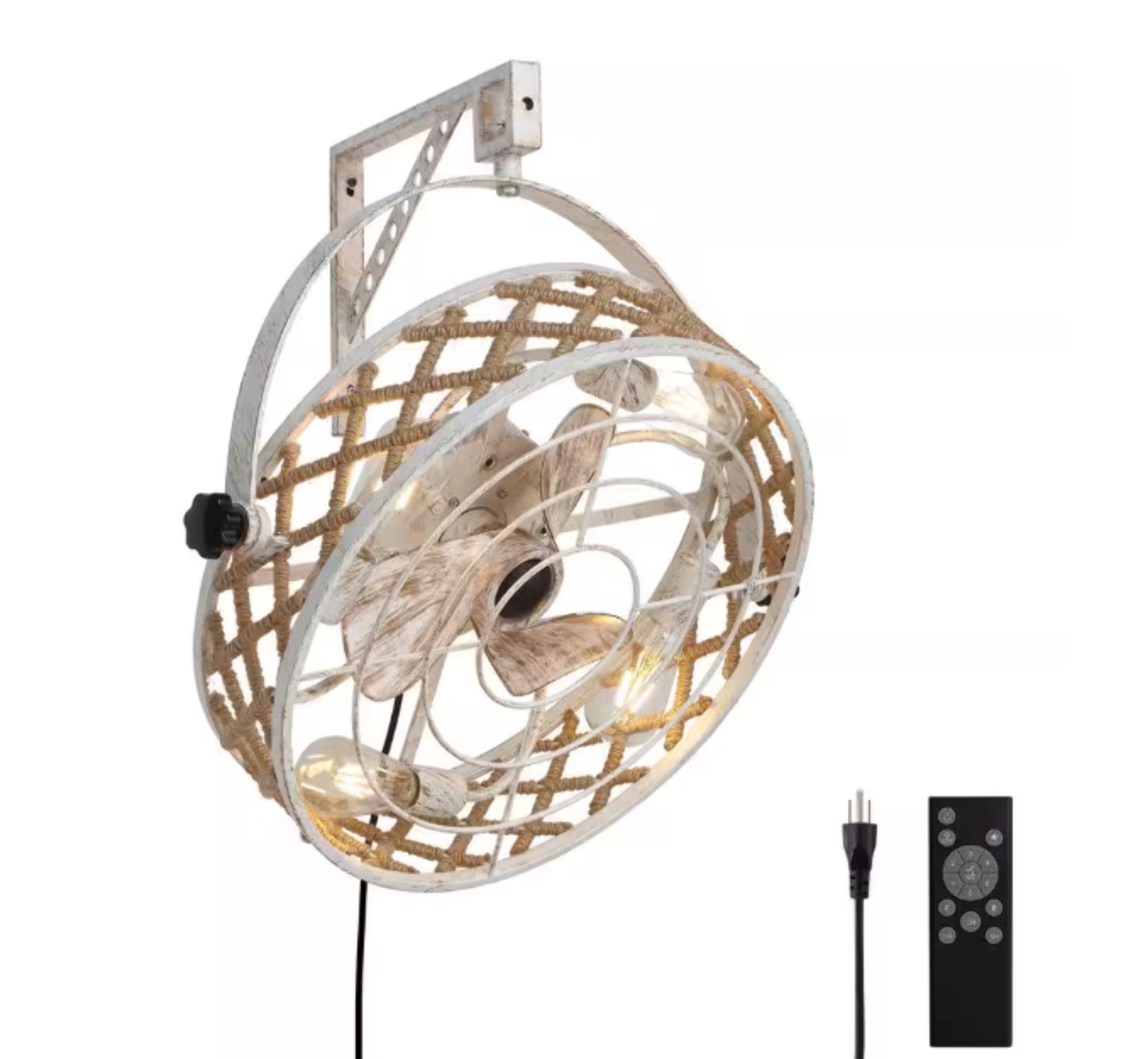 FANNEHONNE 20 in. Bohemian Indoor White Wall Mount Caged Ceiling Fan ...