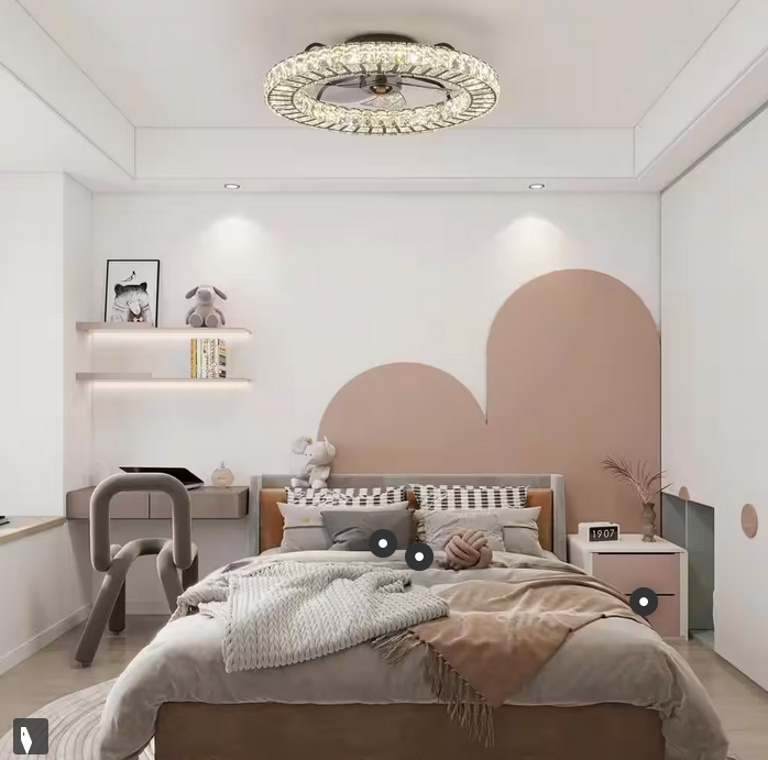 FANNEHONNE 22 in. LED Indoor White Crystal Ceiling Fan with Modern ...