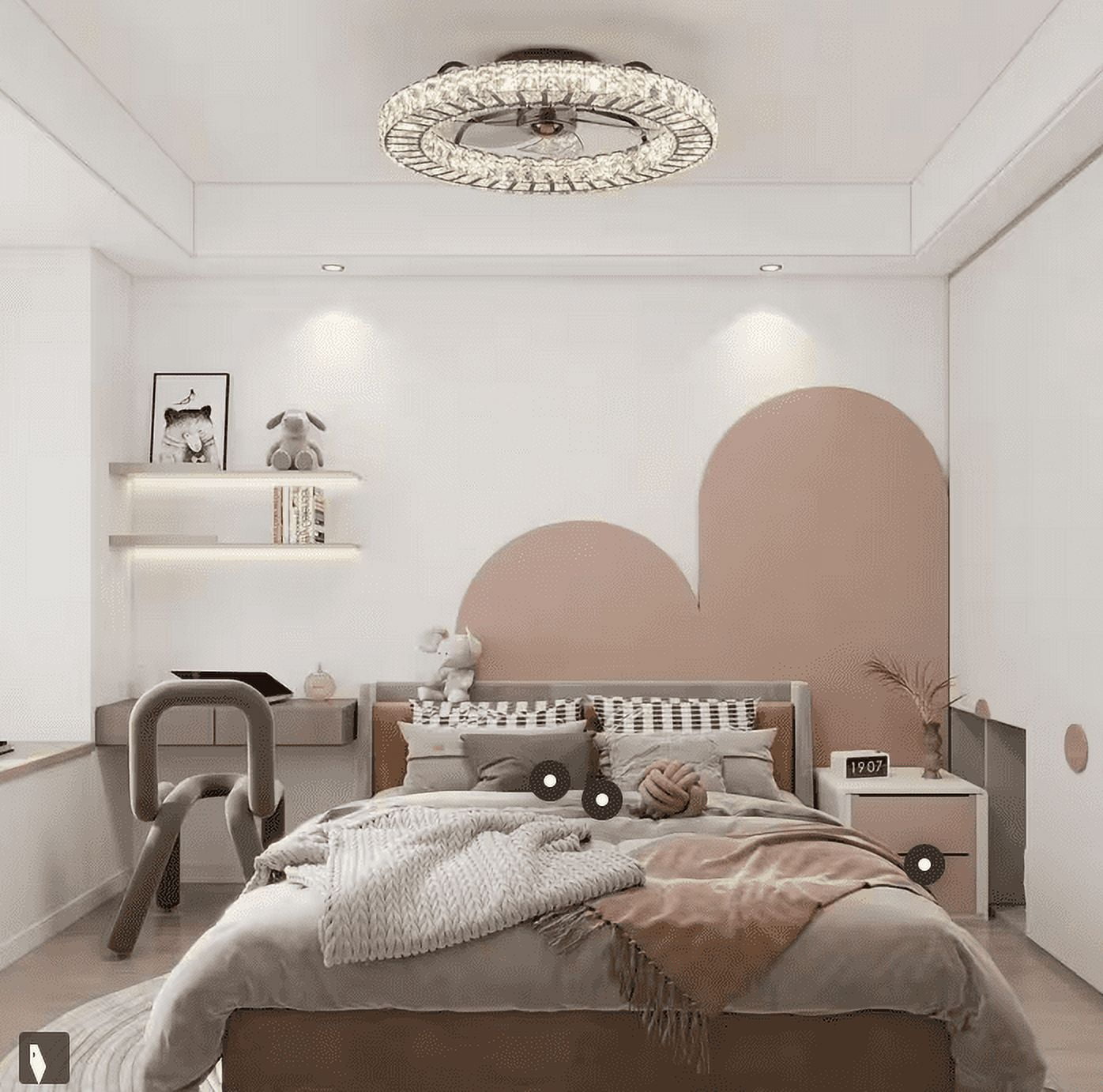 FANNEHONNE 22 in. LED Indoor White Crystal Ceiling Fan with Modern ...