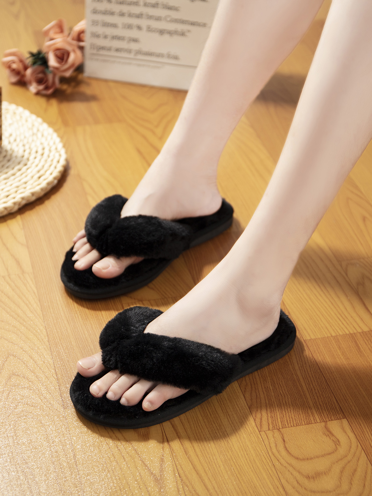 FANNYC Cozy Plush Flip Flops Slippers for Women Non Slip Indoor House ...
