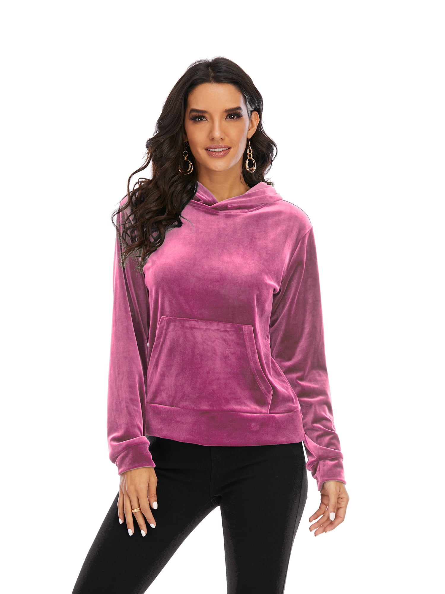 FANNYC Women's Loose Casual Velour Tracksuit Hoodie Sweatshirt Sweater ...