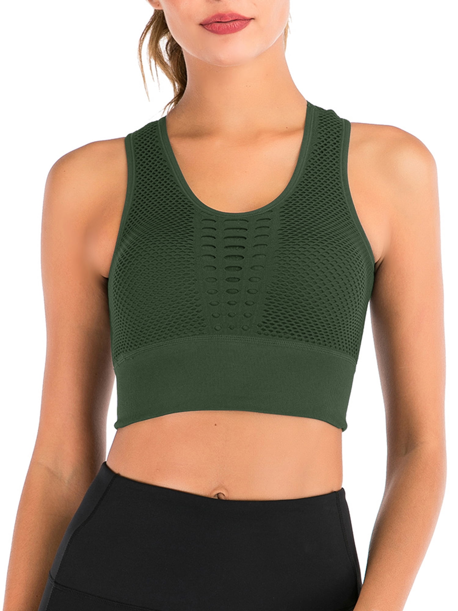 FANNYC Women's Seamless Sports Bra Middle Support Mesh Openwork Workout ...