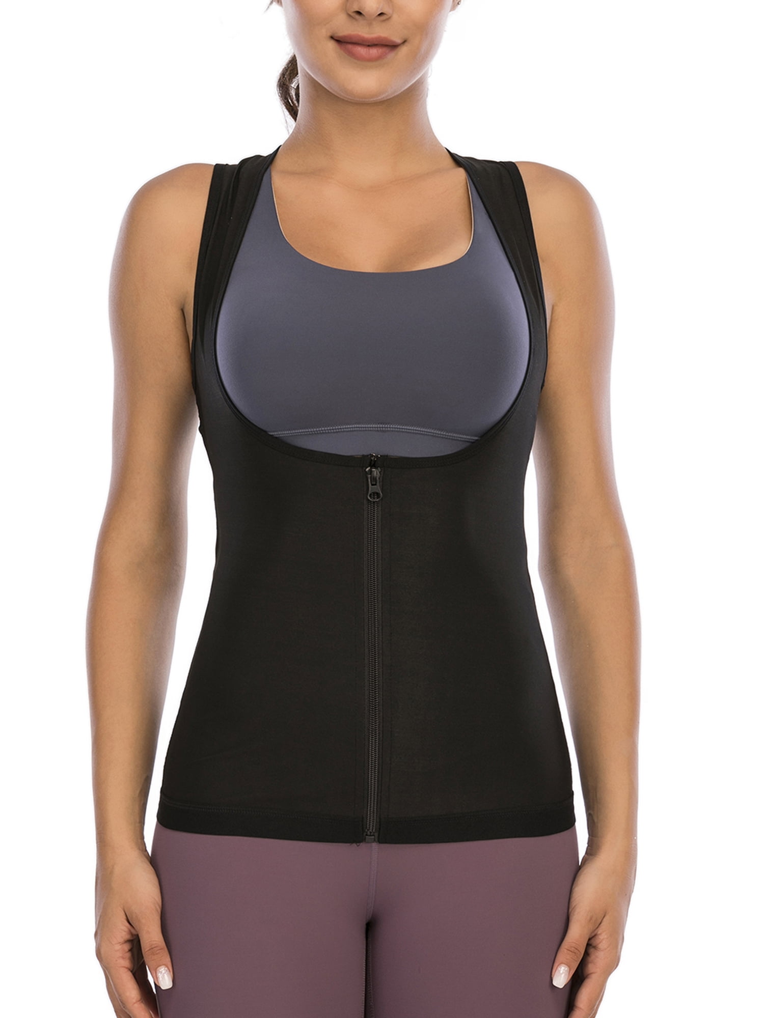 FANNYC Women's Sports Vests Sauna Suit Sweat Vest Waist Trainer Zipper ...