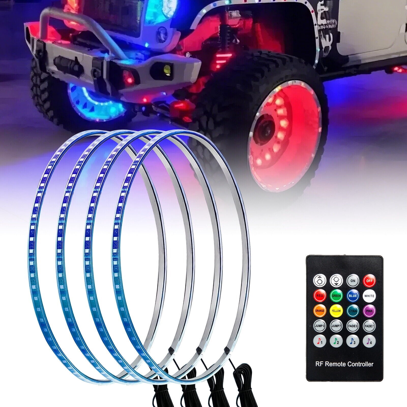 FANOTEK 15'' Wheel Ring Lights APP + Remote Control 4in1 RGB-W Colors ...
