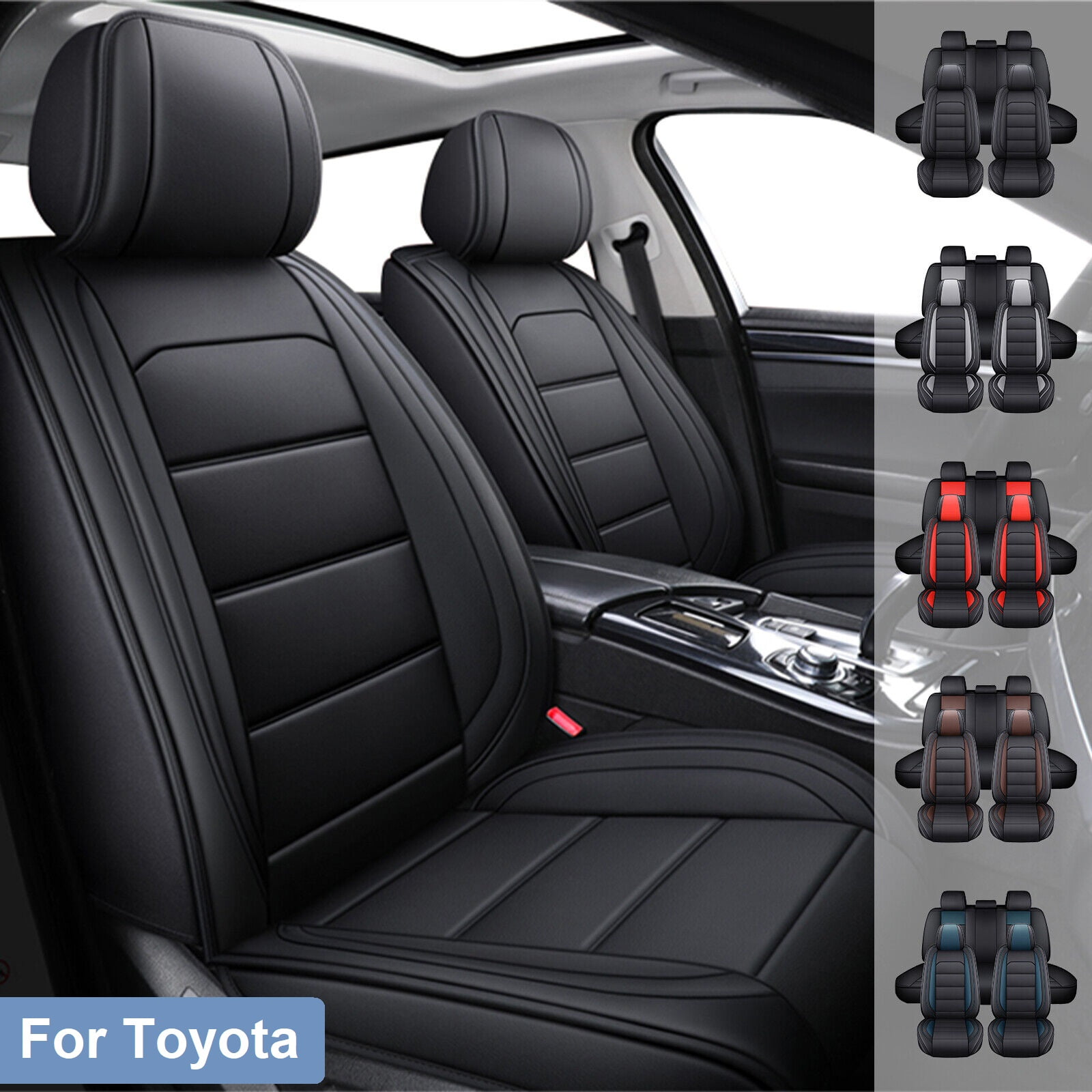FANOTEK Black PU Leather Waterproof Seat Covers, 5 Pieces, Compatible ...