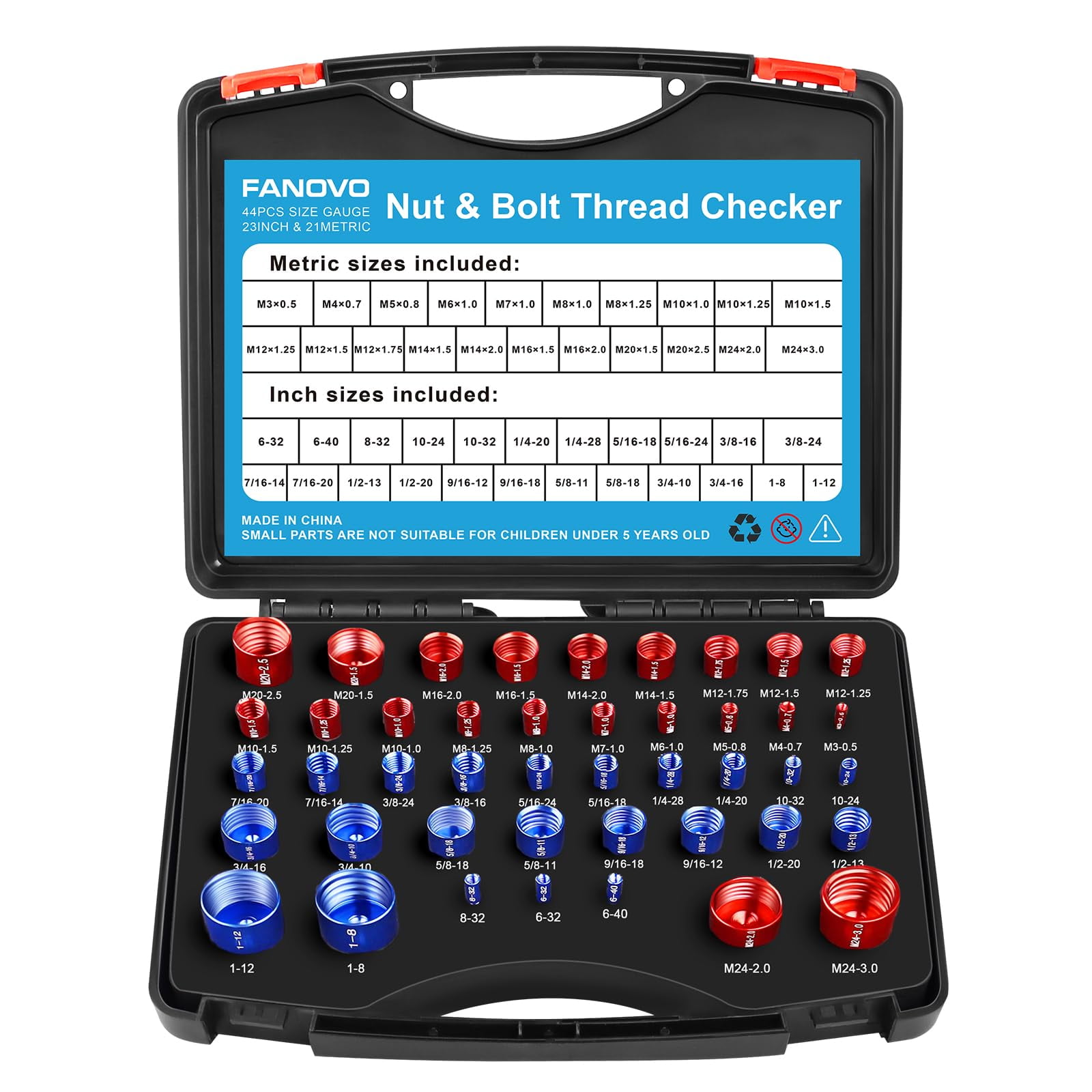 FANOVO Nut and Bolt Thread Checker, 44pcs Threaded 23 Inch & 21 Metric ...