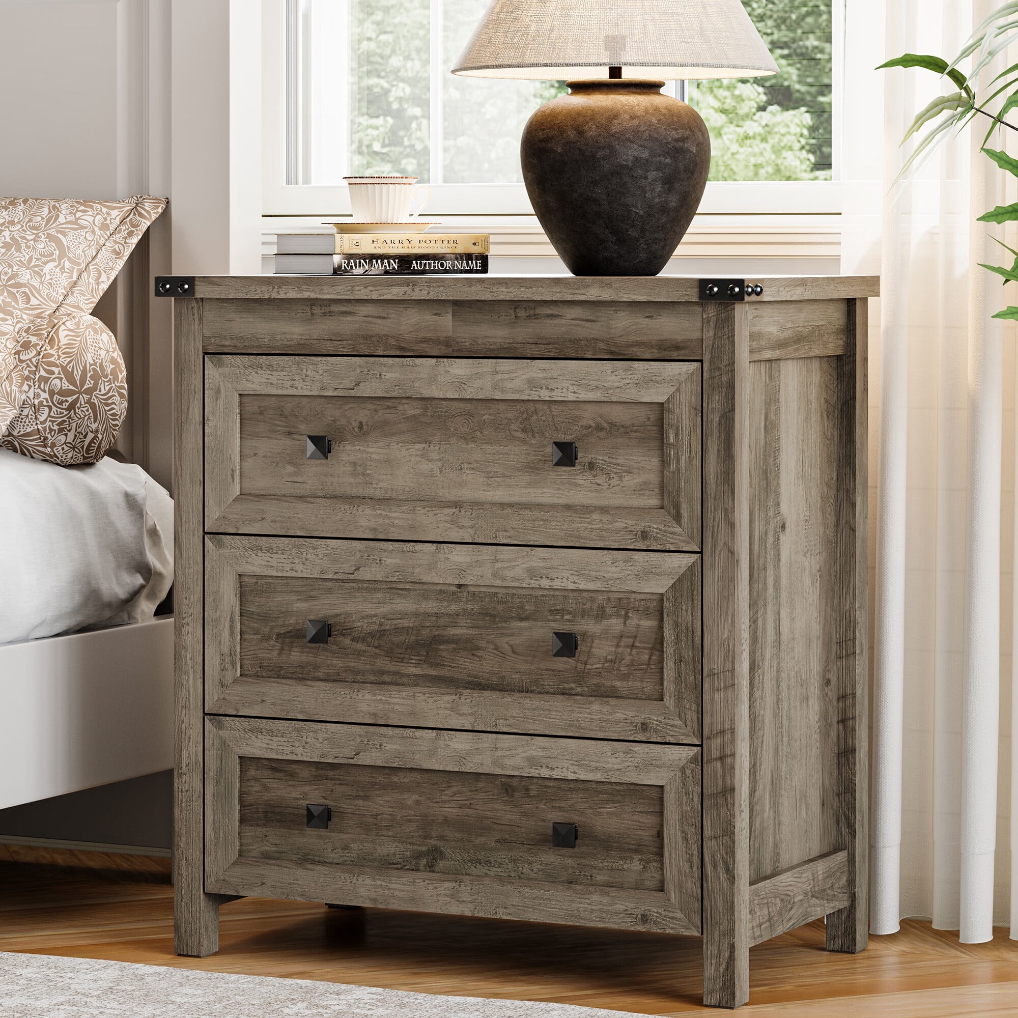 FANRAL 3 Large Drawer Nightstand,29.5" Tall Night Stand,27.5" Wide Side ...