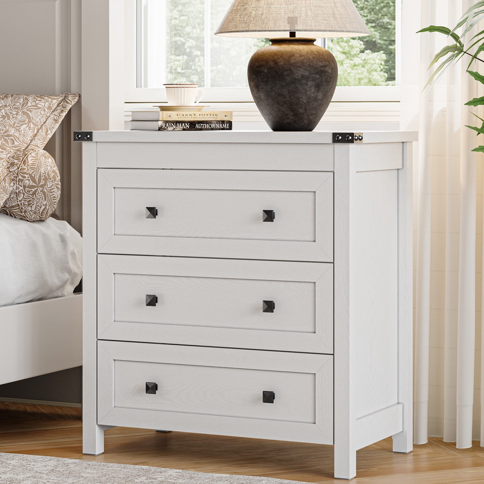 FANRAL 3 Large Drawer Nightstand,29.5" Tall Night Stand,27.5" Wide Side ...