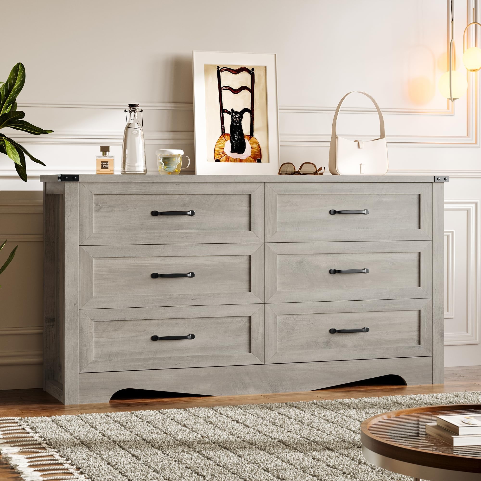 FANRAL 6 Drawer Dresser for Bedroom,Modern Wooden Chest of Drawers ...