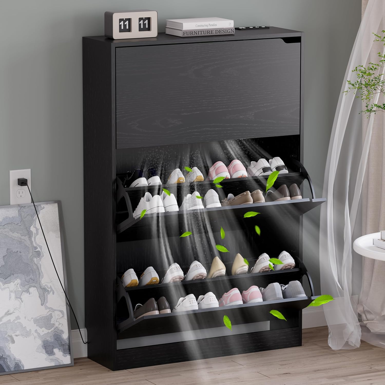 FANRAL Shoe Cabinet with 3 Flip Drawers & Deodorizer,9.45" Narrow ...