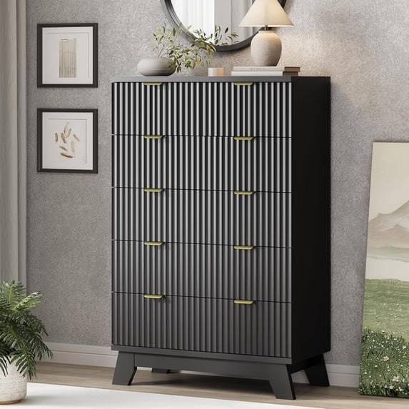 FANRAL, Tall 6 Drawer Dresser, 46.06"H, Modern Black Wooden Chest ...