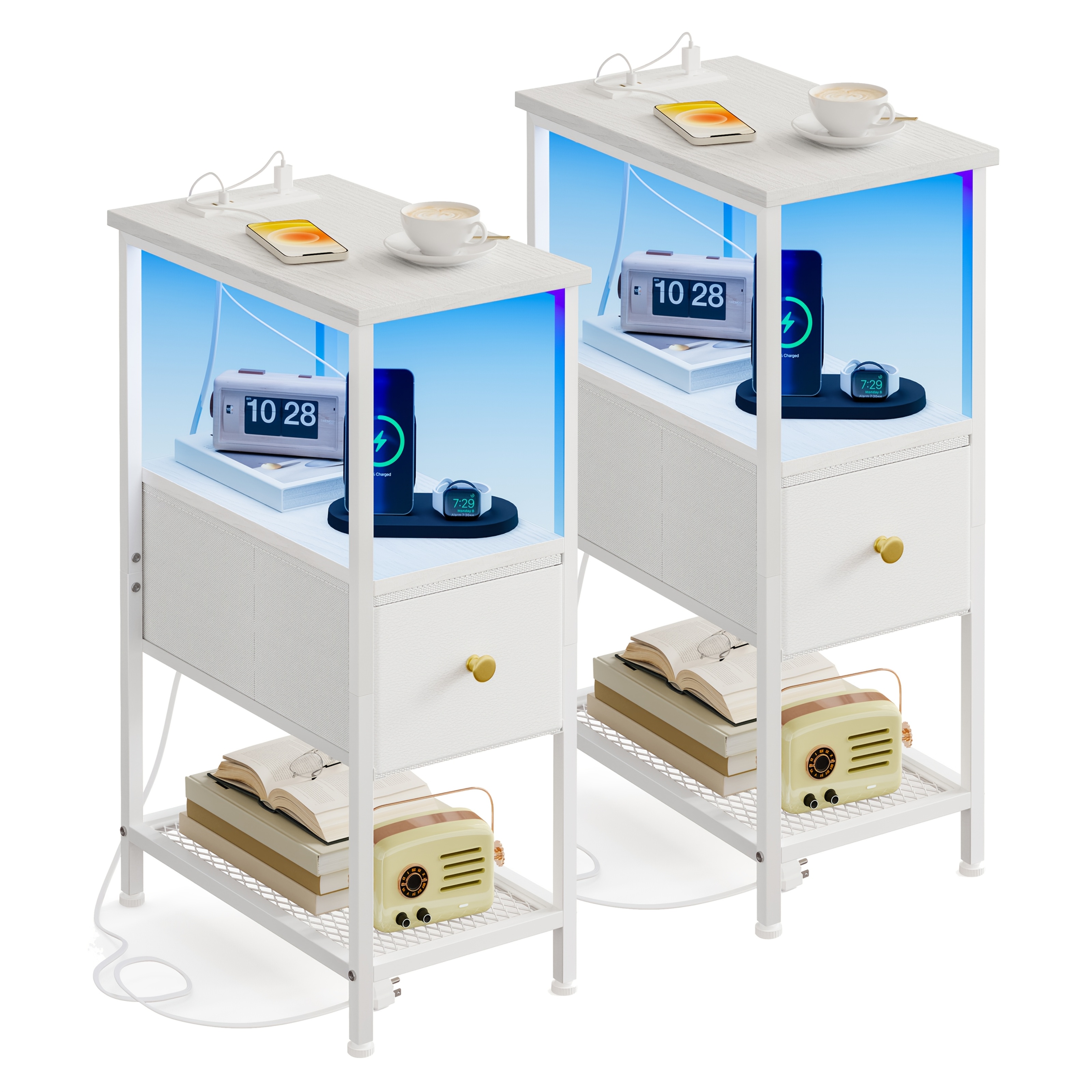 FANRUINA 1pc/2pcs Narrow Night Stand with Charging Station - End/Side ...