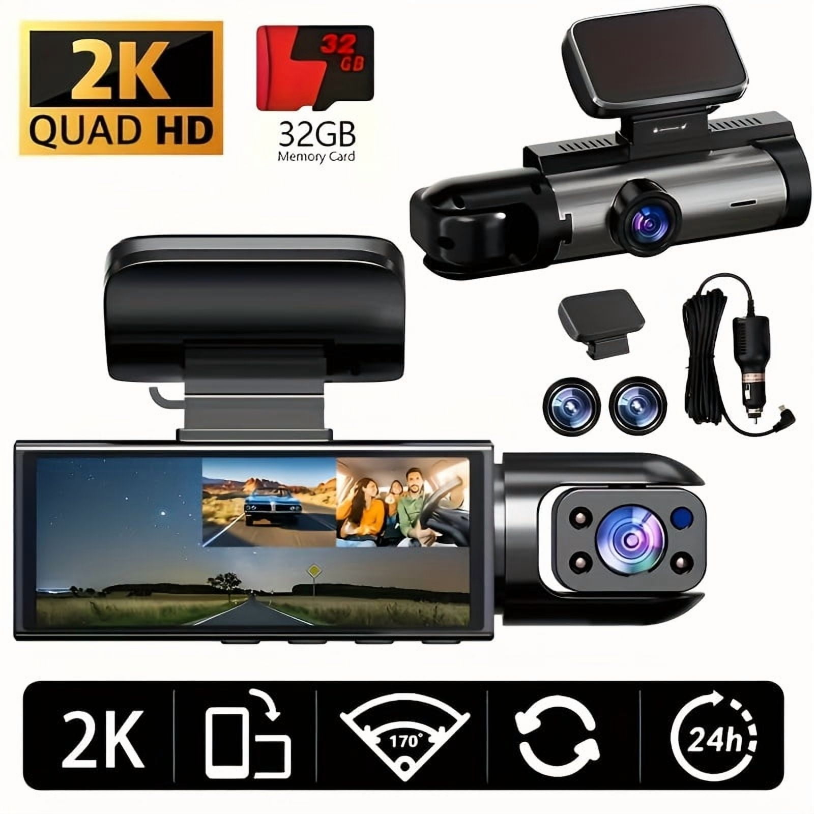 FANRUINA 2025 1080P Dual Dash Cam - Front & Inside Camera, 32GB Card, 3 ...