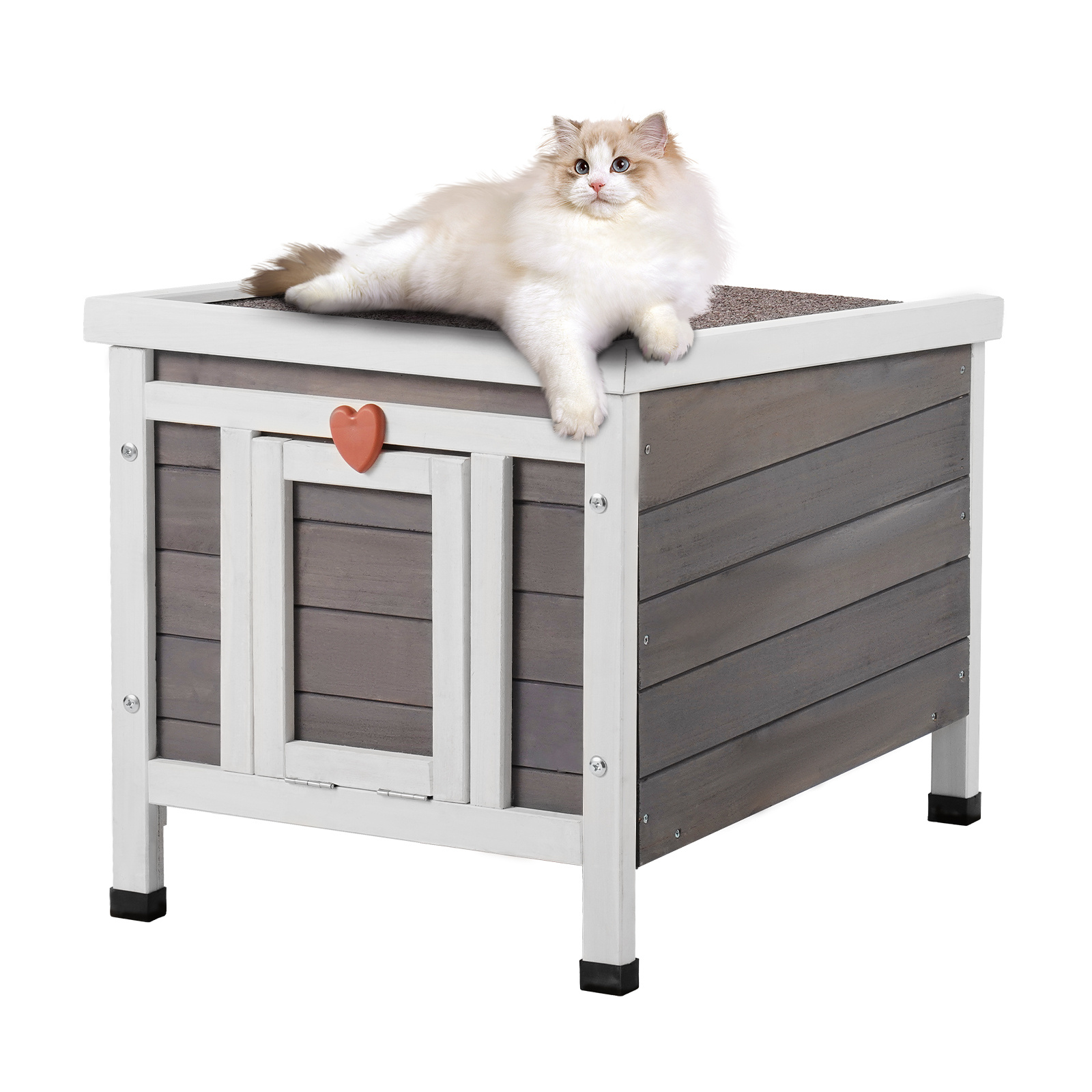 FANRUINA 20in / 24in Outdoor House Wooden Feral Shelter with Roof Door ...