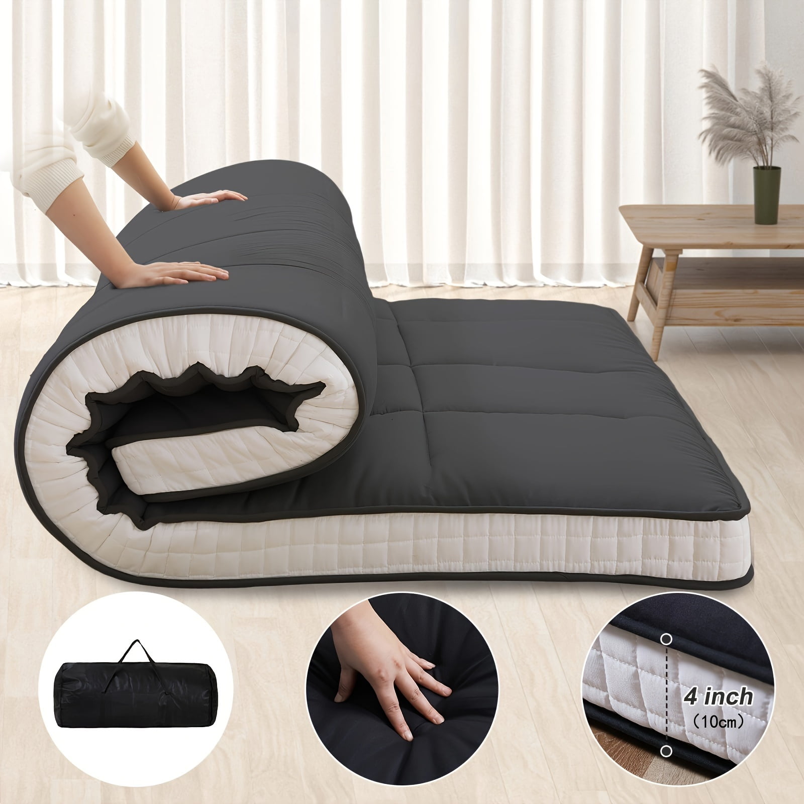 FANRUINA 4" Japanese-Style Floor Mattress - Memory Foam Foldable Roll ...