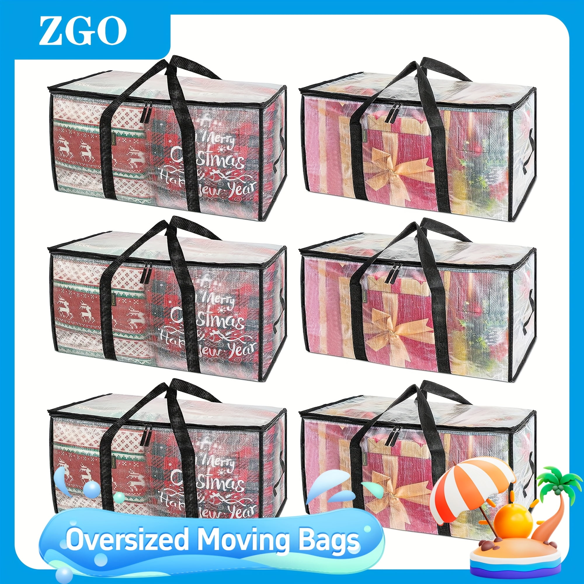 FANRUINA 6-Pack Heavy Duty Moving Bags with Zipper, Extra Large Clear ...