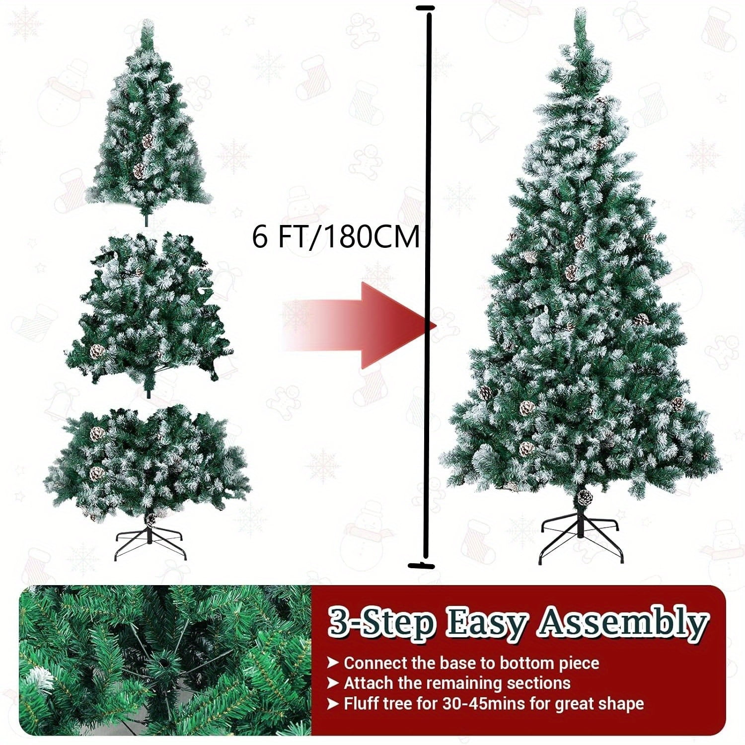 FANRUINA 6ft 7 5ft 9ft Large Pre Decorated Artificial Spruce Tree with ...
