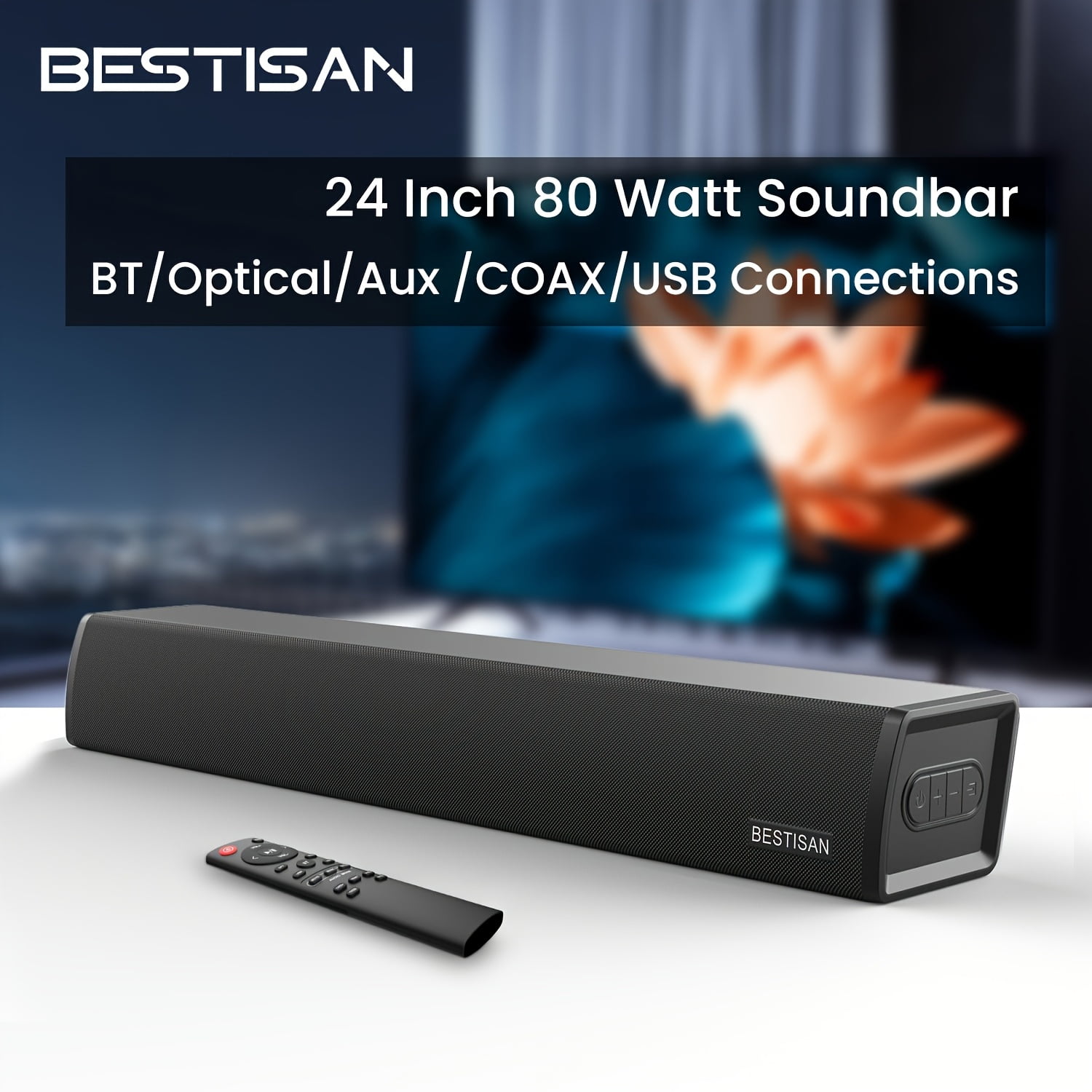 FANRUINA 80W Sound Bar, 24-34 Inch TV Speaker with Wireless & Wired ...