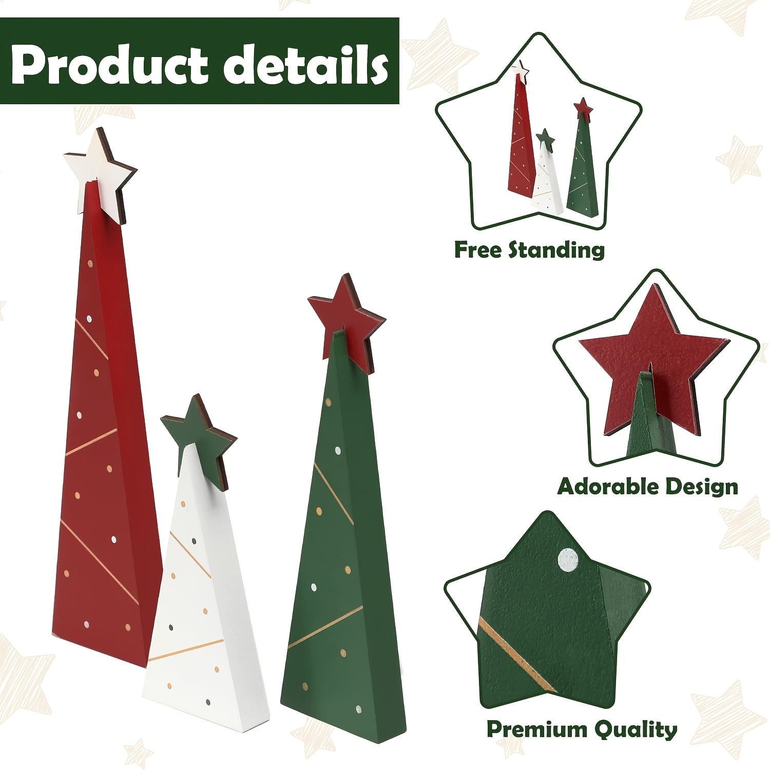 FANRUINA Christmas Decorations 3pc Farmhouse Tree Set With Polka Dot ...