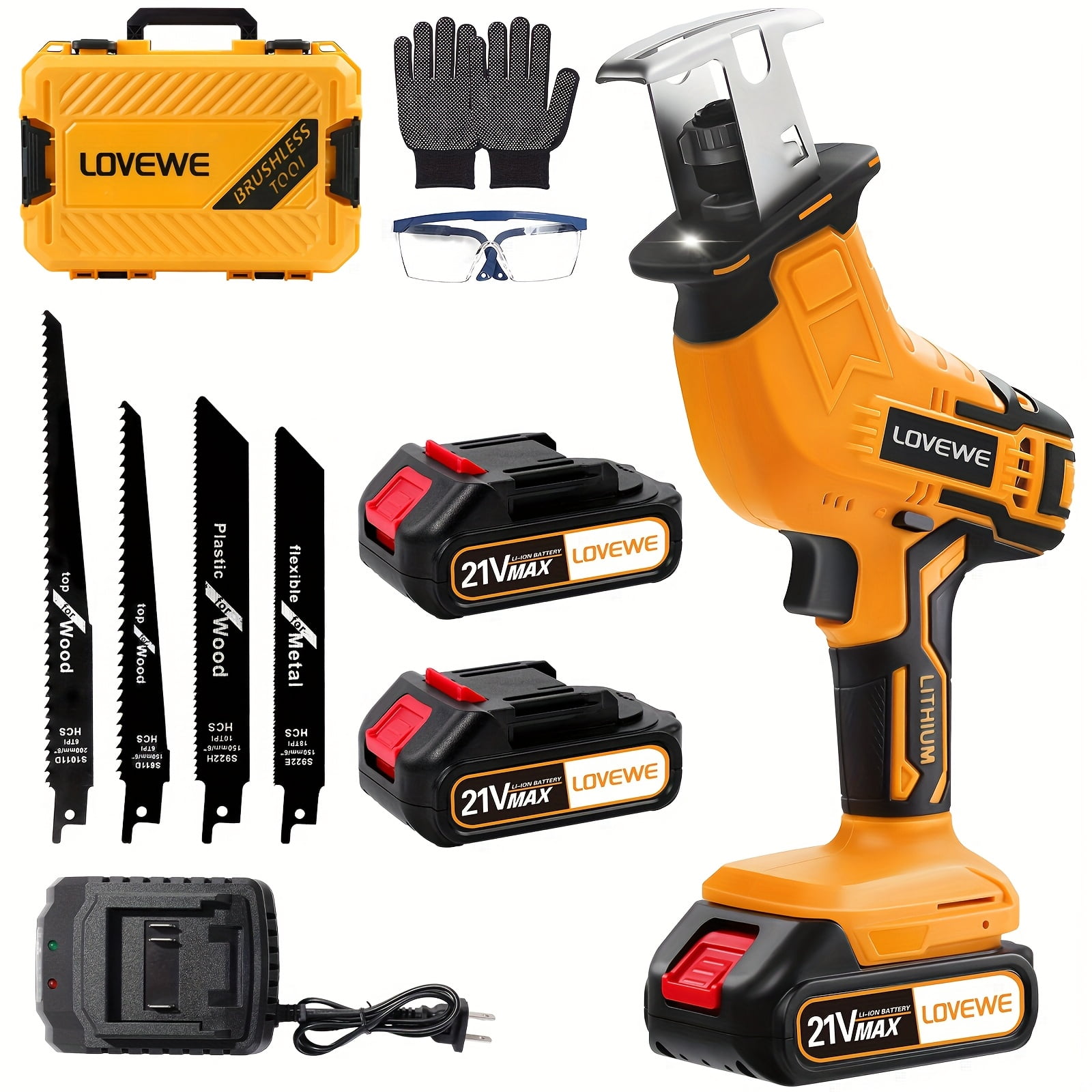 FANRUINA Cordless Reciprocating Saw - 2 Batteries, 3500SPM Variable Speed, Tool-Free Change, 4 ...