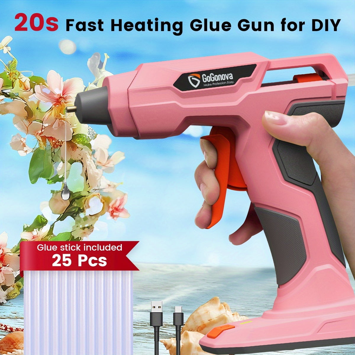 FANRUINA Craft Glue Gun, 15s Fast Heat Up, 2Ah Or 5Ah Battery, USB-C ...