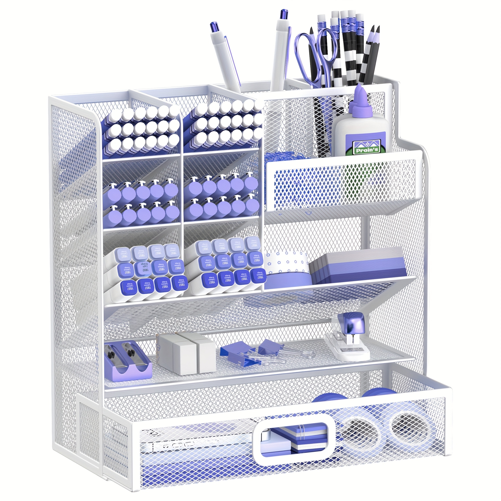 FANRUINA Desktop Mesh Pen Holder with Drawer, Multifunctional Pencil ...