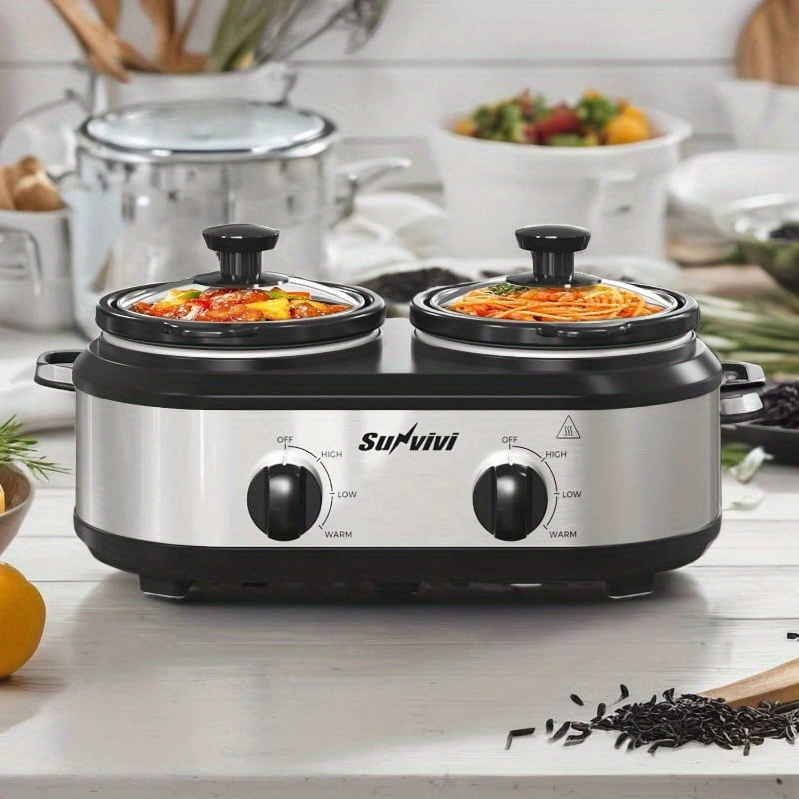 FANRUINA Double Crockpot Slow Cooker Clearance, 2 Pot Crock Buffet ...