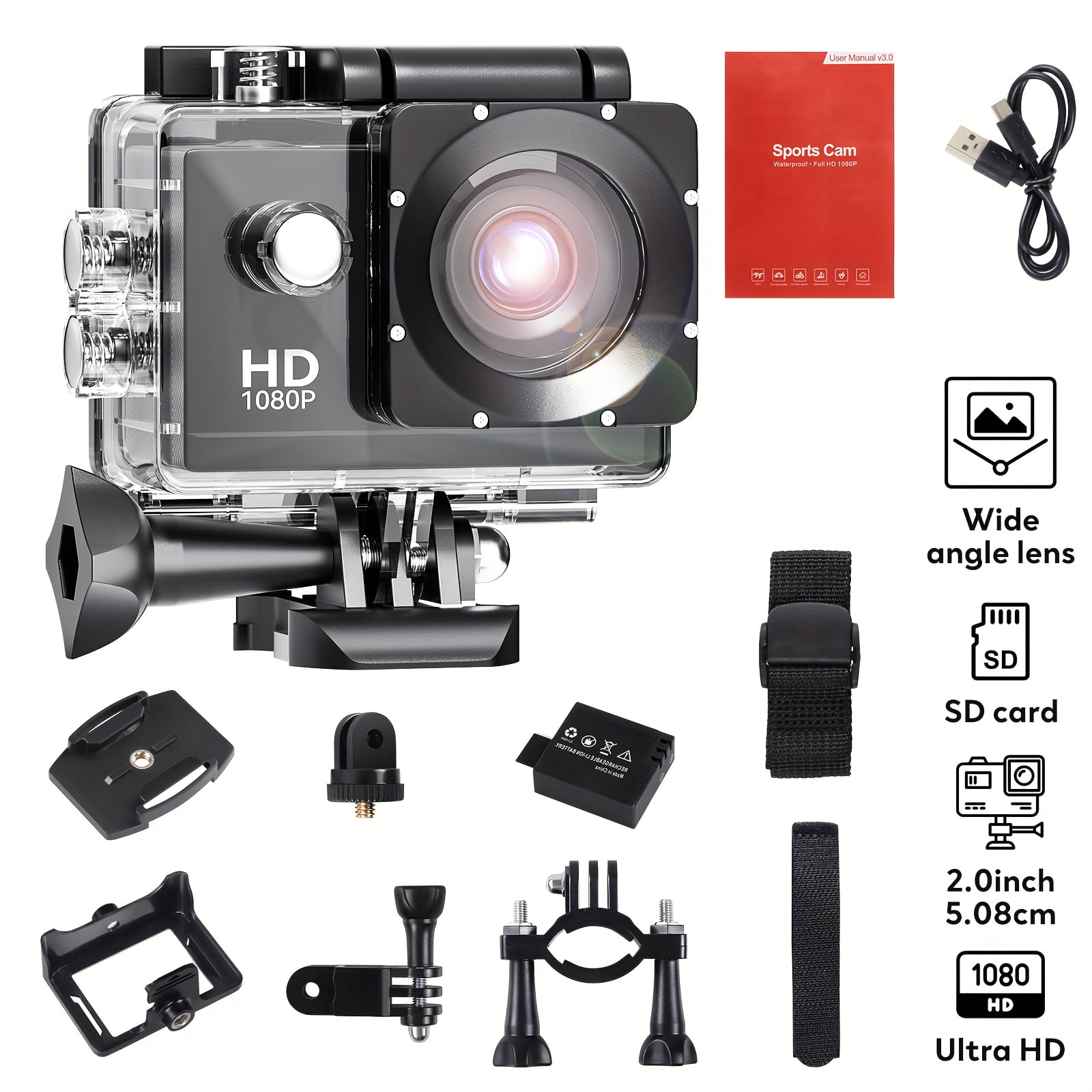 FANRUINA Full HD Action Camera For Skiing Swimming Cycling 1080p 2 Inch ...