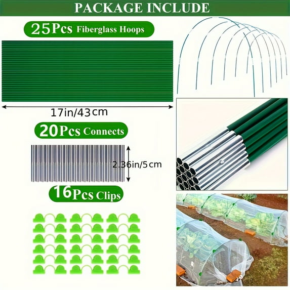 FANRUINA Garden Hoops For Greenhouse 25pcs 43 Inch Tunnel Frame With ...