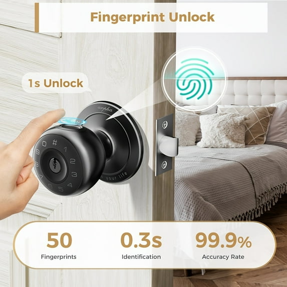 FANRUINA Smart Door Lock with Fingerprint/APP/Physical Key, Entrance ...