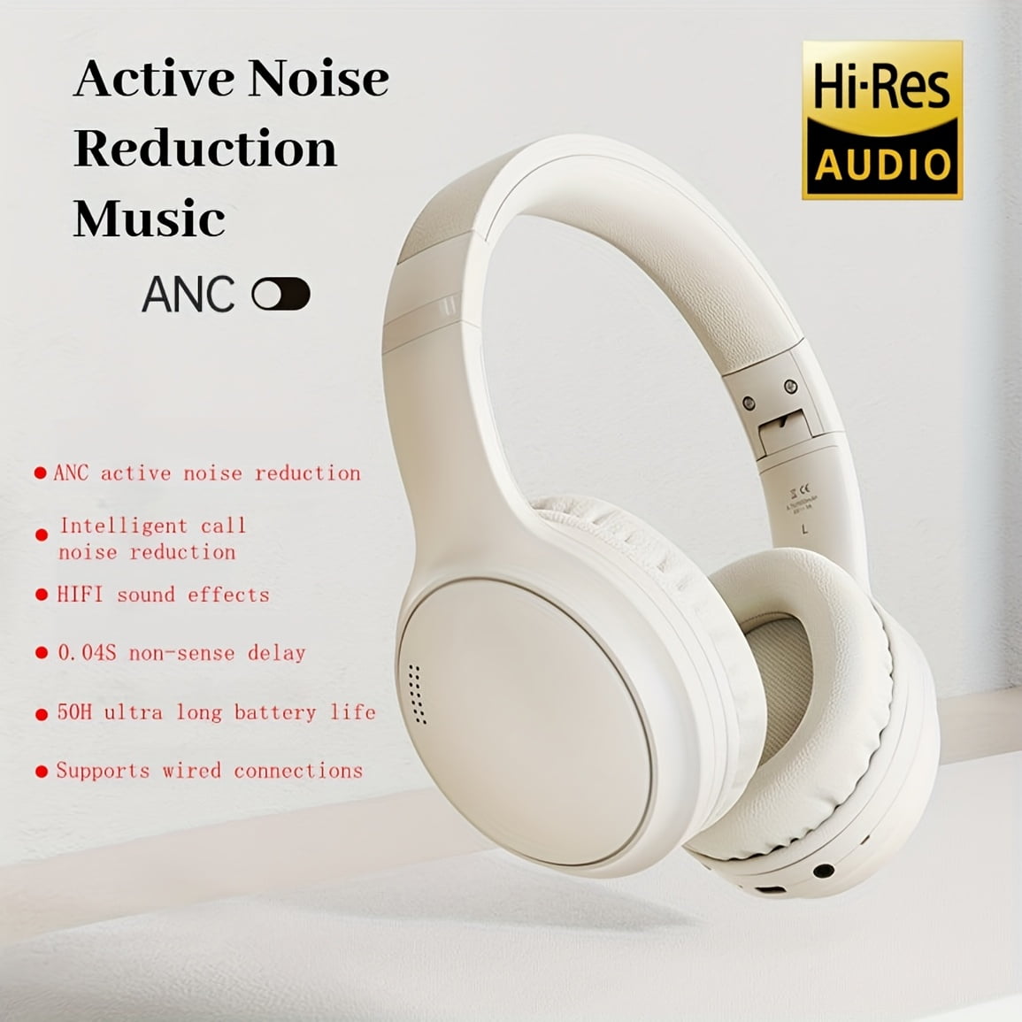 FANRUINA Wireless ANC Headphones - 50H Playback, Deep Bass, Memory Foam ...