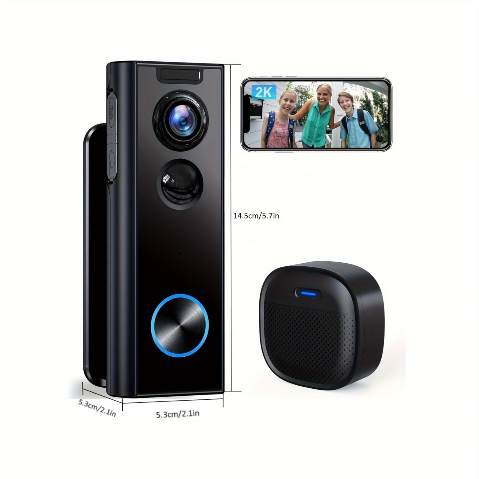 FANRUINA Wireless Doorbell Camera (No Subscription) - 2K Video Doorbell ...