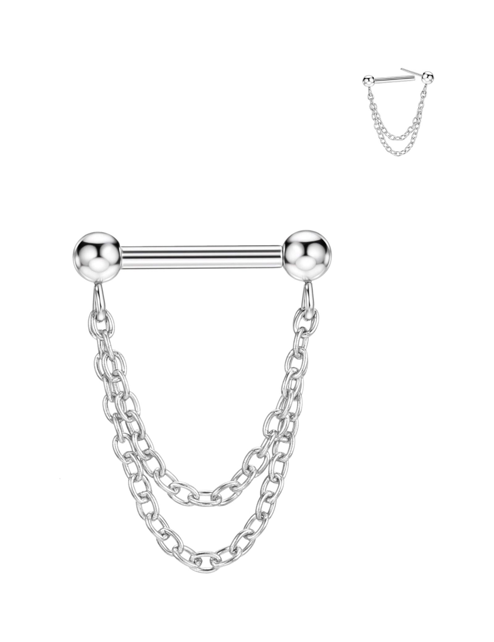 FANSING Surgical Steel 16g Threadless Double Chains Septum Rings 8mm ...