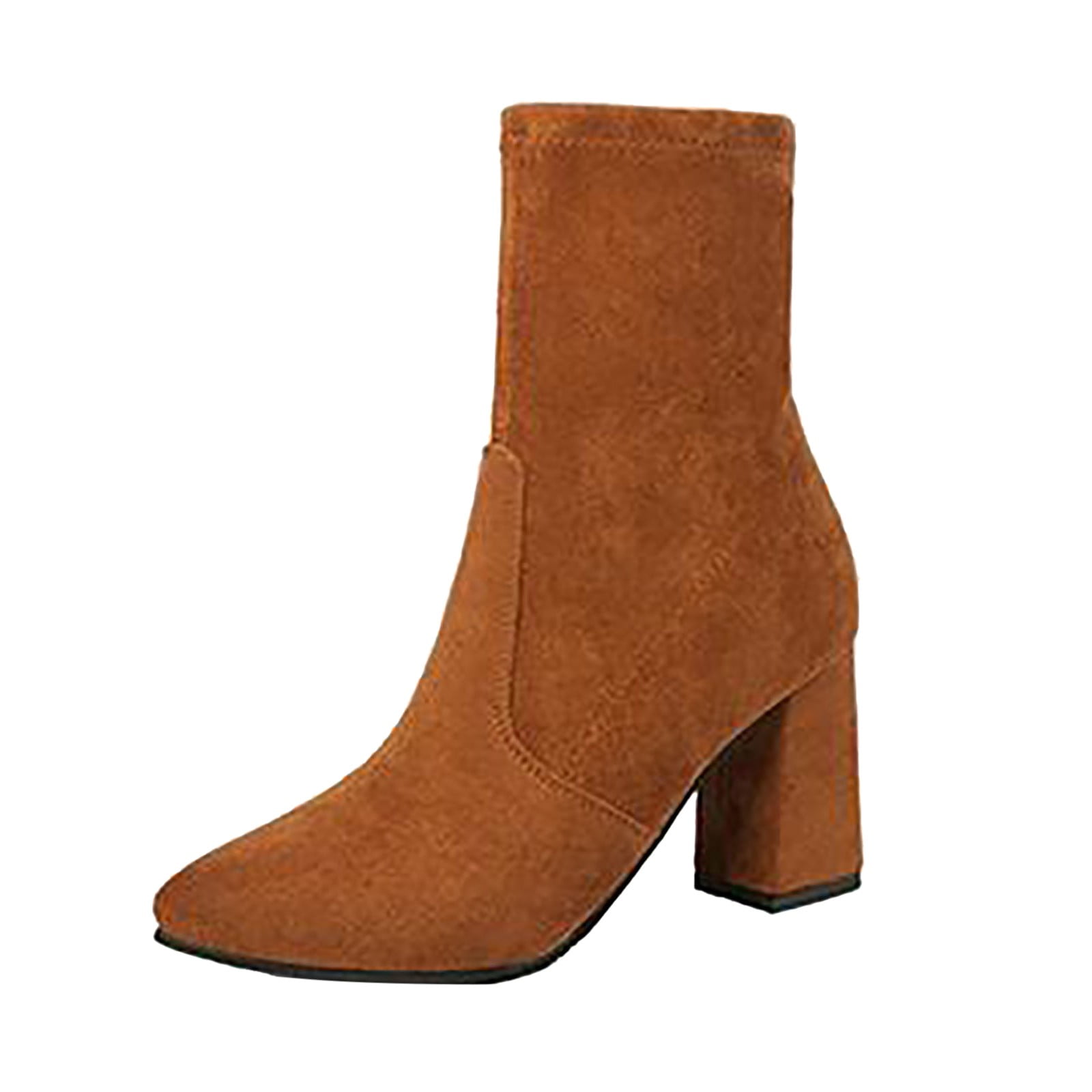 FANSIREN Ankle Boots for Women Flock High Heel Pull on Ankle Booties ...