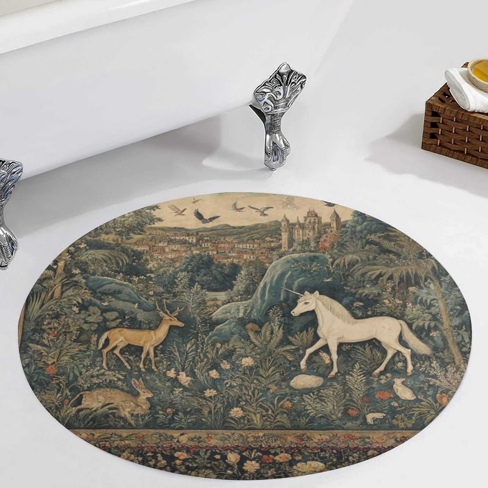 FANTASTIC ANIMALS AND HORSES IN WOODLAND-2 Round Area Carpets Living ...