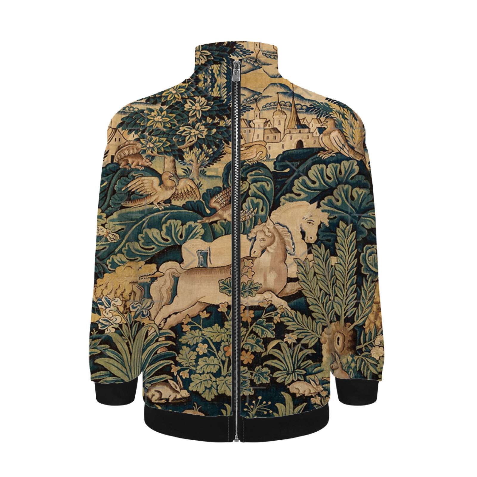 FANTASTIC ANIMALS AND HORSES IN WOODLAND Blue Green Jacket Men's Street ...