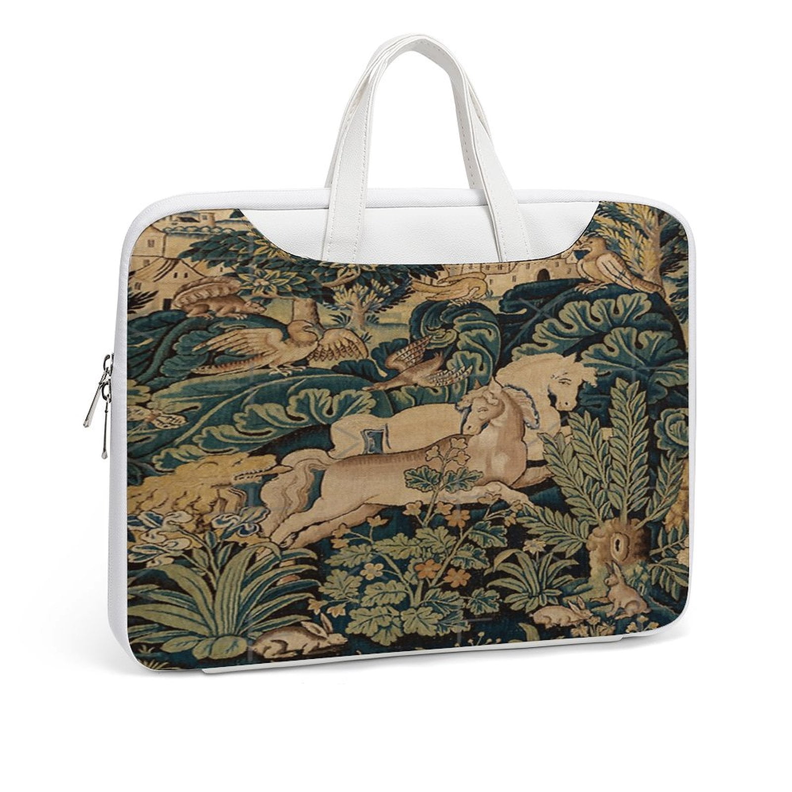FANTASTIC ANIMALS AND HORSES IN WOODLAND Blue Green PU Leather Laptop ...
