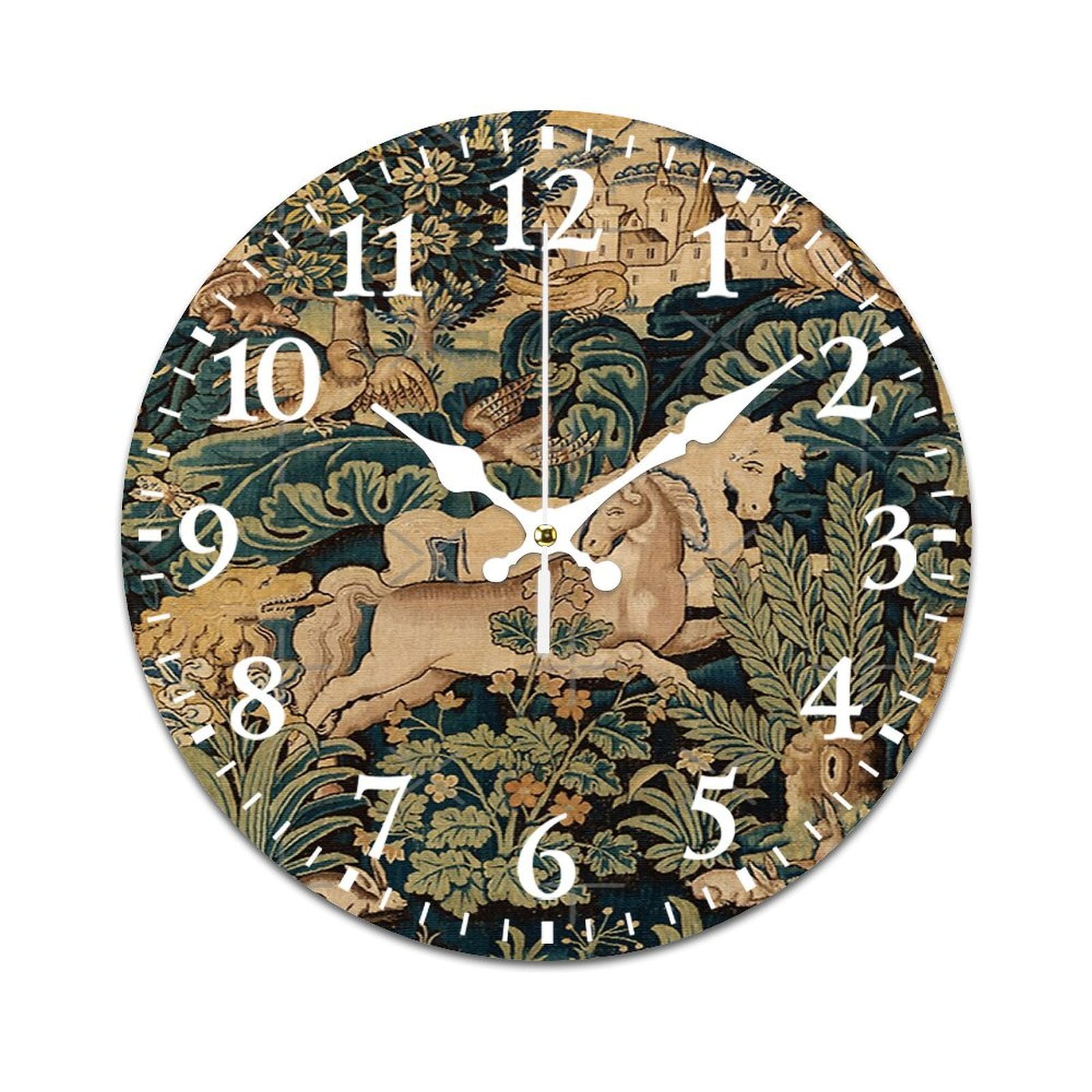 FANTASTIC ANIMALS AND HORSES IN WOODLAND Blue Green Wall Clock Modern ...