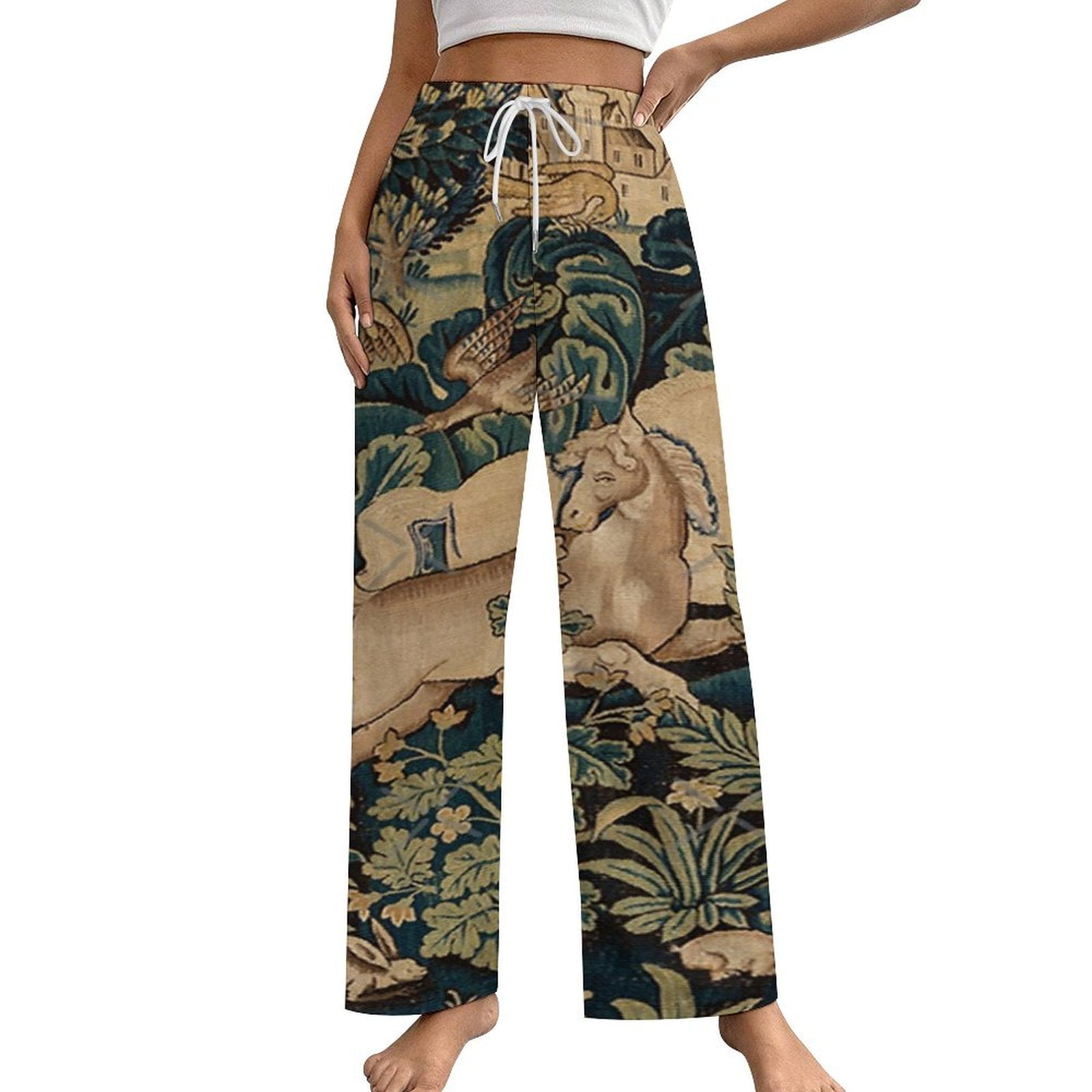 FANTASTIC ANIMALS AND HORSES IN WOODLAND Blue Green Women's Pajamas ...