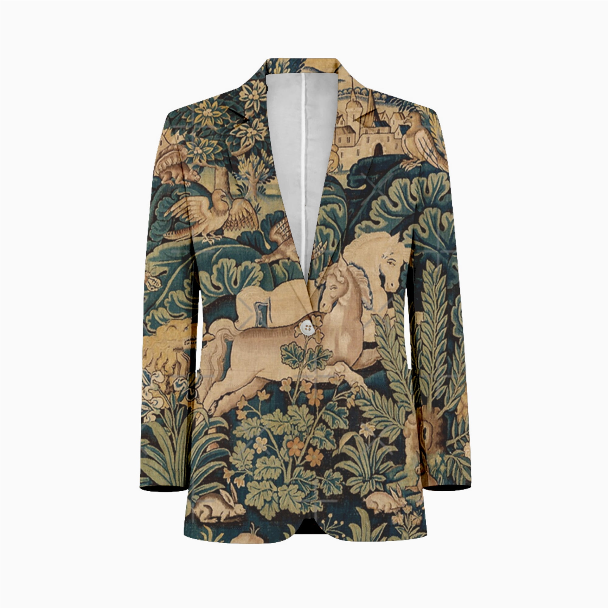 FANTASTIC ANIMALS AND HORSES IN WOODLAND Blue Green Men's Suit Blazer ...