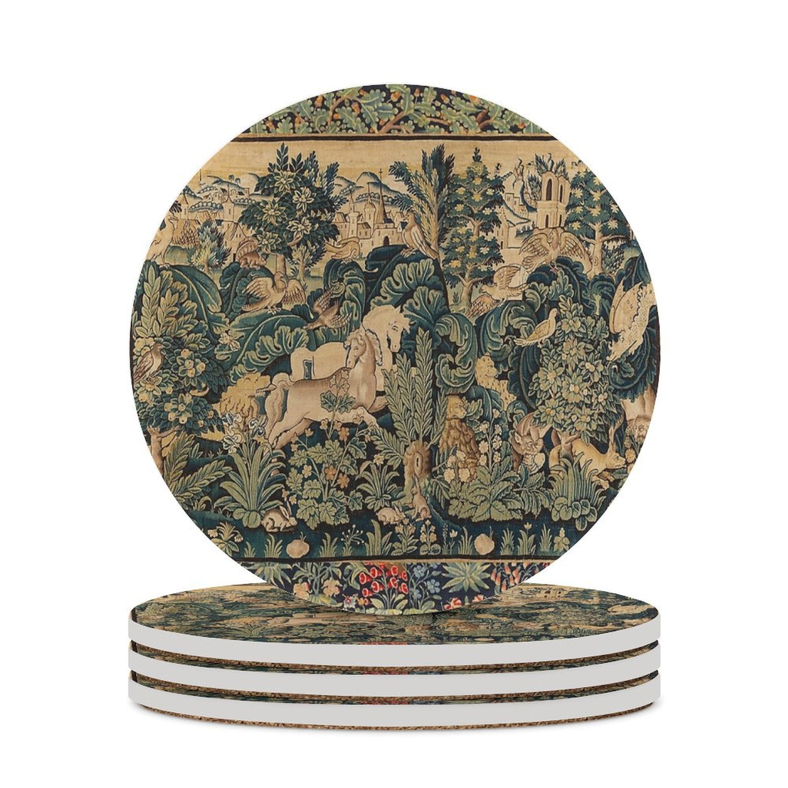 FANTASTIC ANIMALS AND HORSES IN WOODLAND Ceramic Coasters Absorbent ...