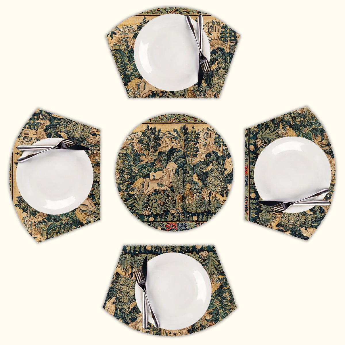 FANTASTIC ANIMALS AND HORSES IN WOODLAND Round Table Placemats Set Of 5 ...