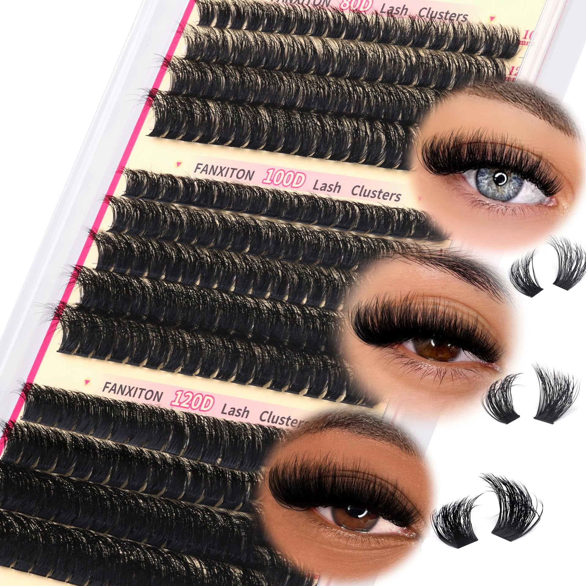 FANXITON Lash Clusters Thick Fluffy Lash Clusters D Volume Lash ...