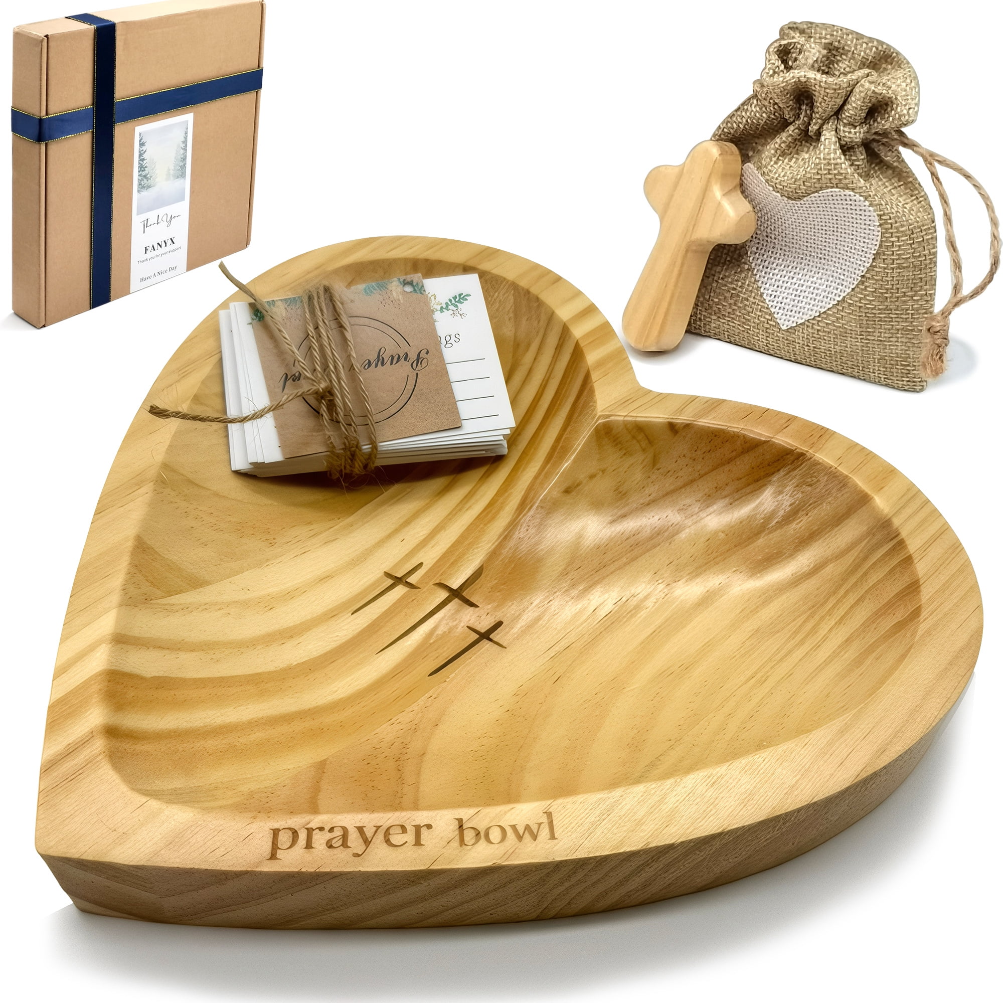 FANYX Prayer Bowls with Cards, Wooden Prayer Bowl Christian with Cross. - Walmart.com