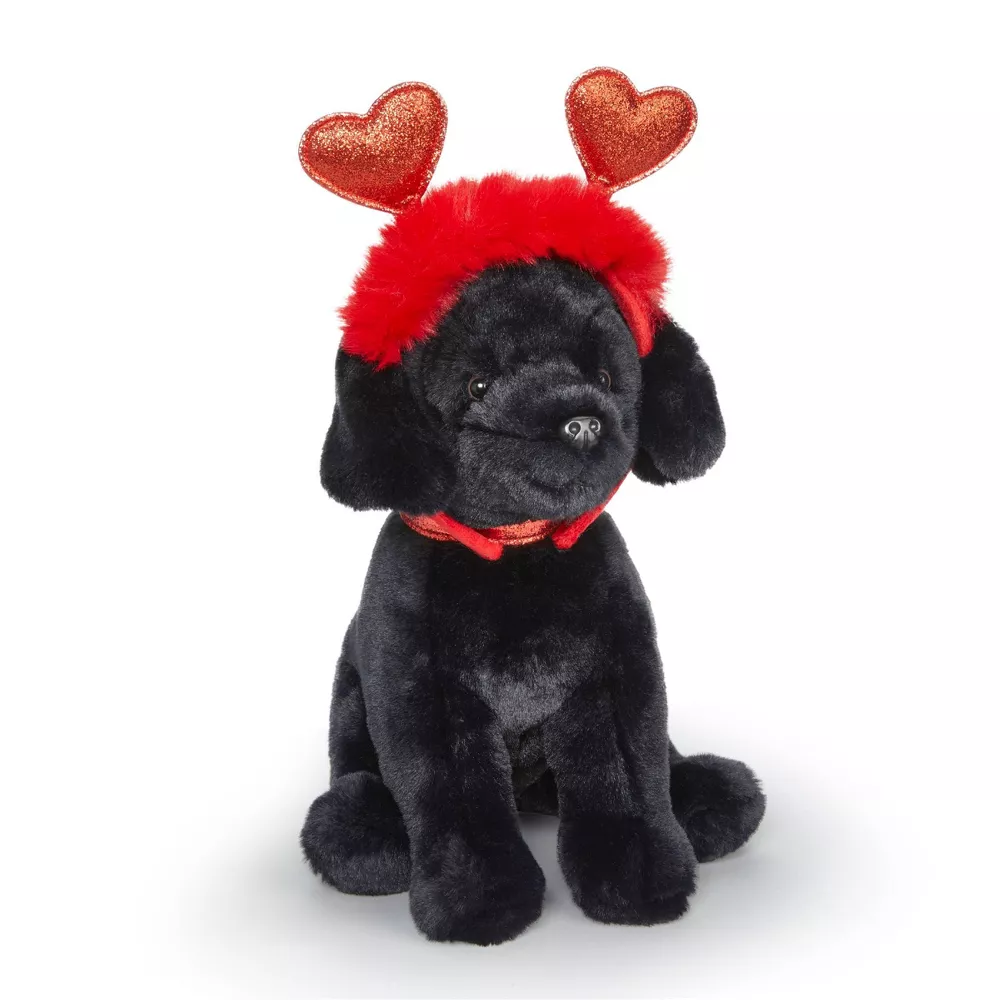 FAO Schwarz 12" Valentine Black Labrador w Removable Heart Boppers ...